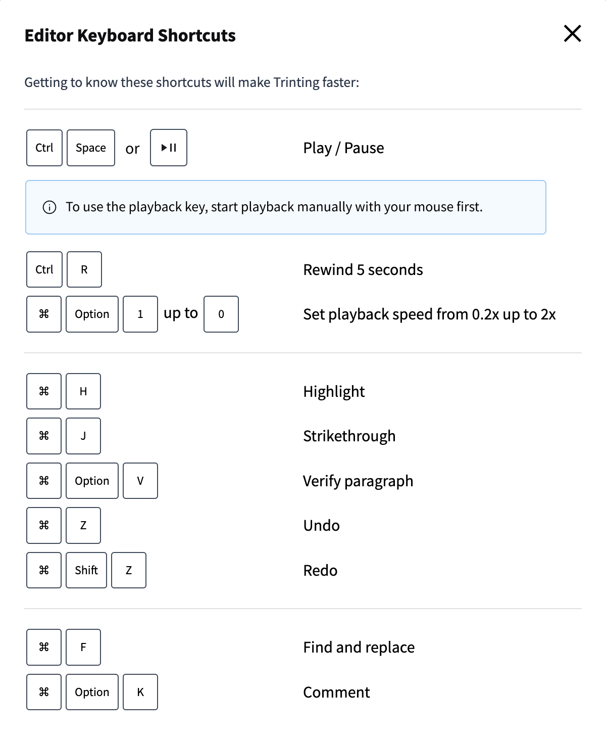 Keyboard shortcuts