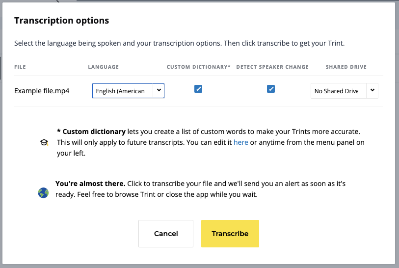 Creating a transcript